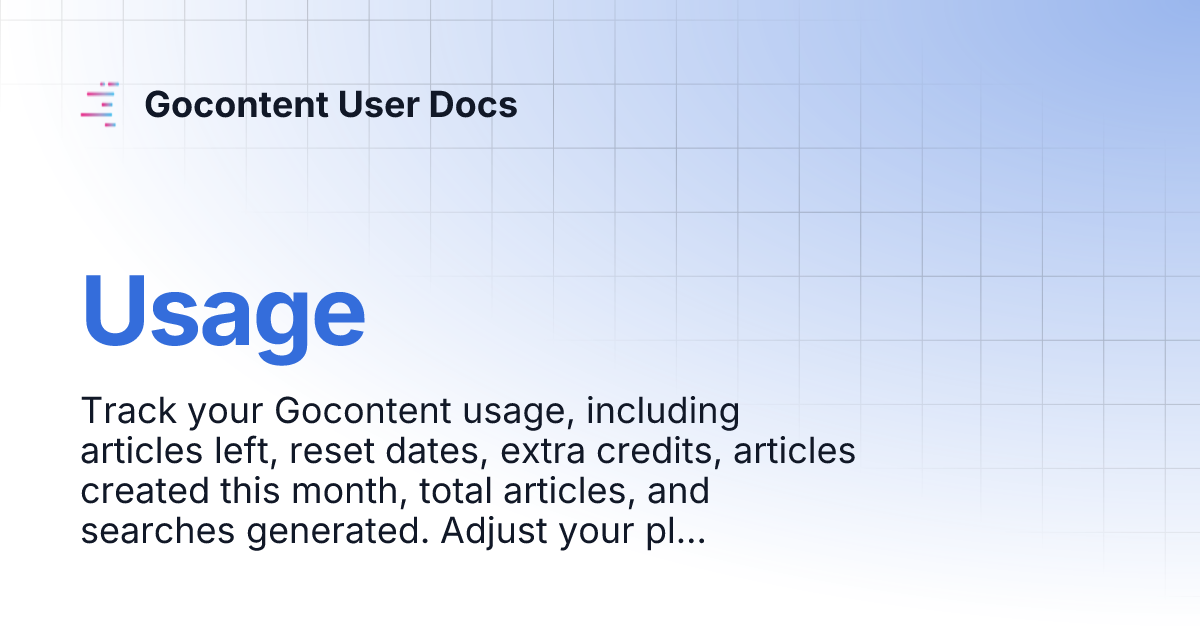 Usage | Gocontent User Docs