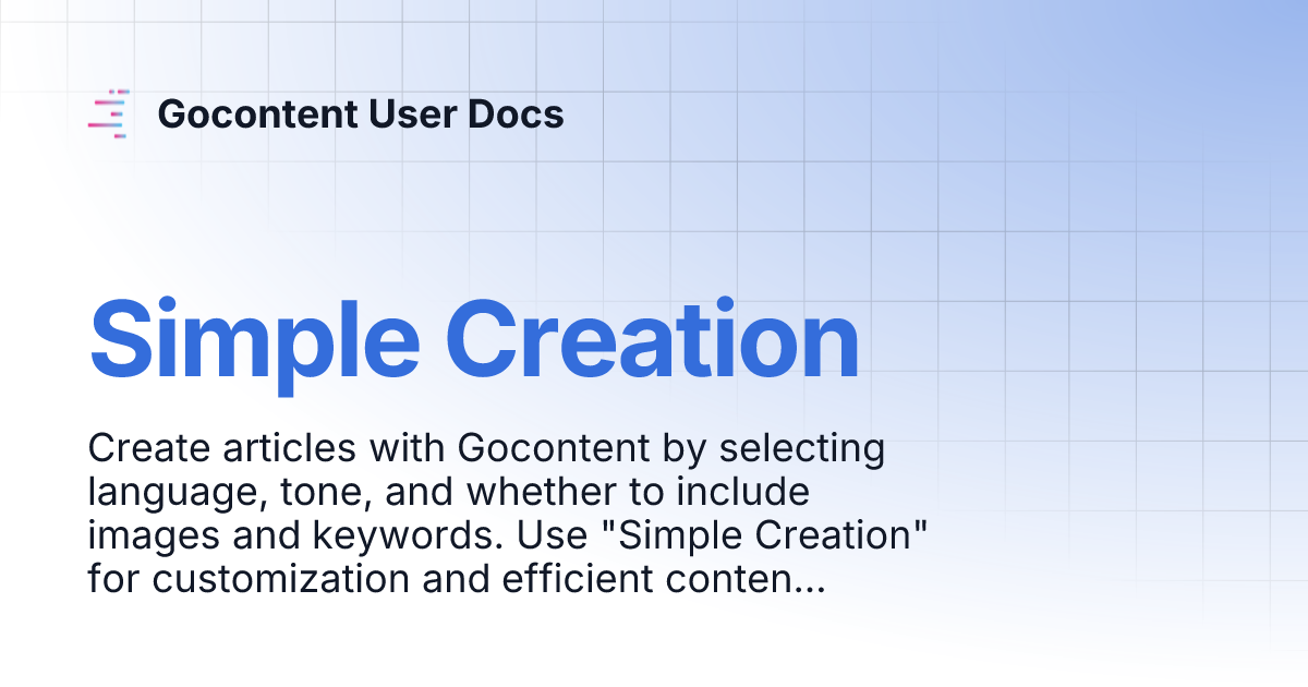 Simple Creation | Gocontent User Docs